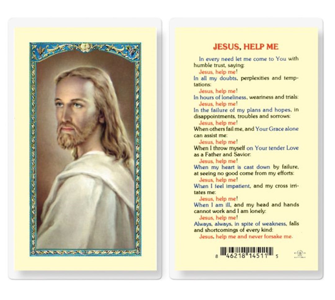 Jesus Help Me Head of Christ Prayer Card Laminated Holy Card Catholic ...