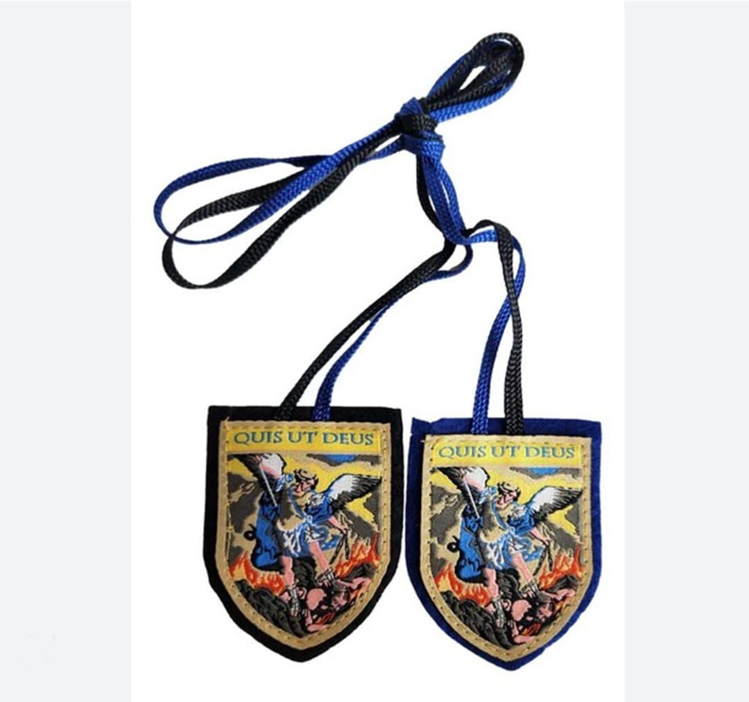 Archangel Saint Michael Full Color Woven Scapular Blue Black Quis Ut ...