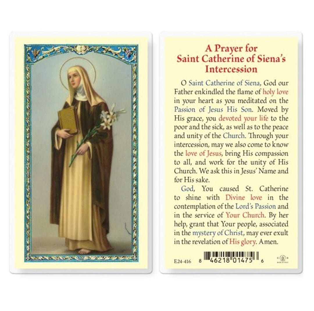 Saint Catherine of Siena Laminated Catholic Prayer Card Intercession ...