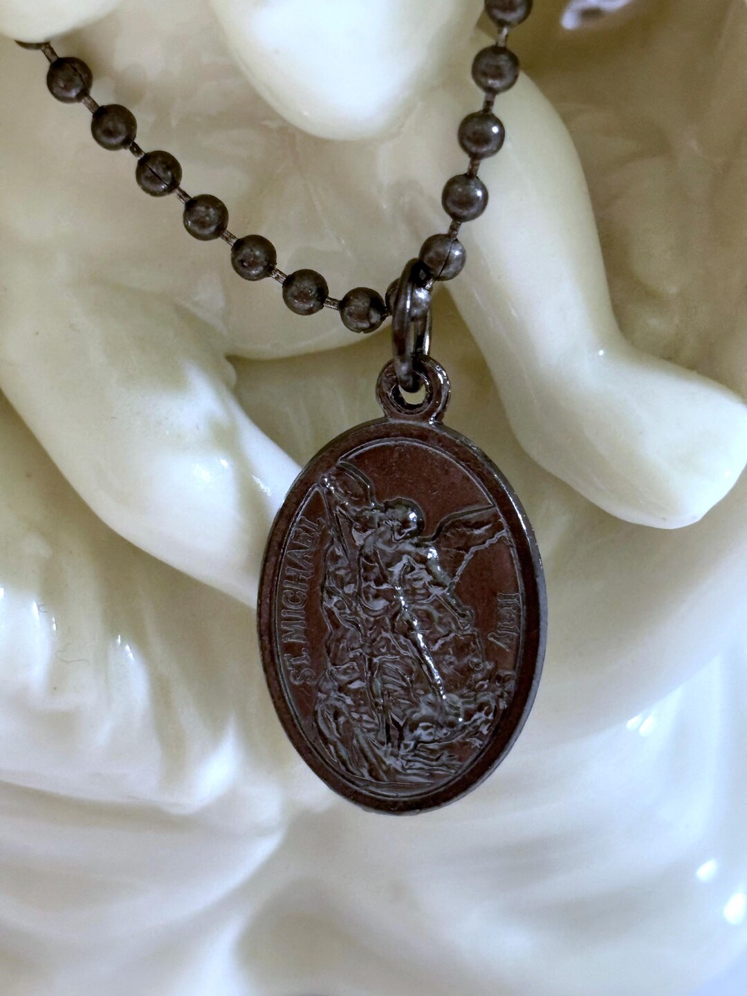 St. Michael & Guardian Angel Gun Metal Finish Double Sided Catholic ...