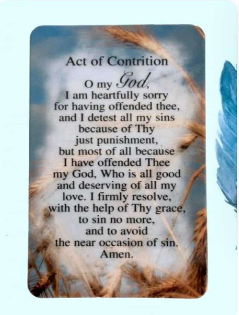 Act of Contrition Catholic Penance Mercy Laminated Plastic Prayer Card ...