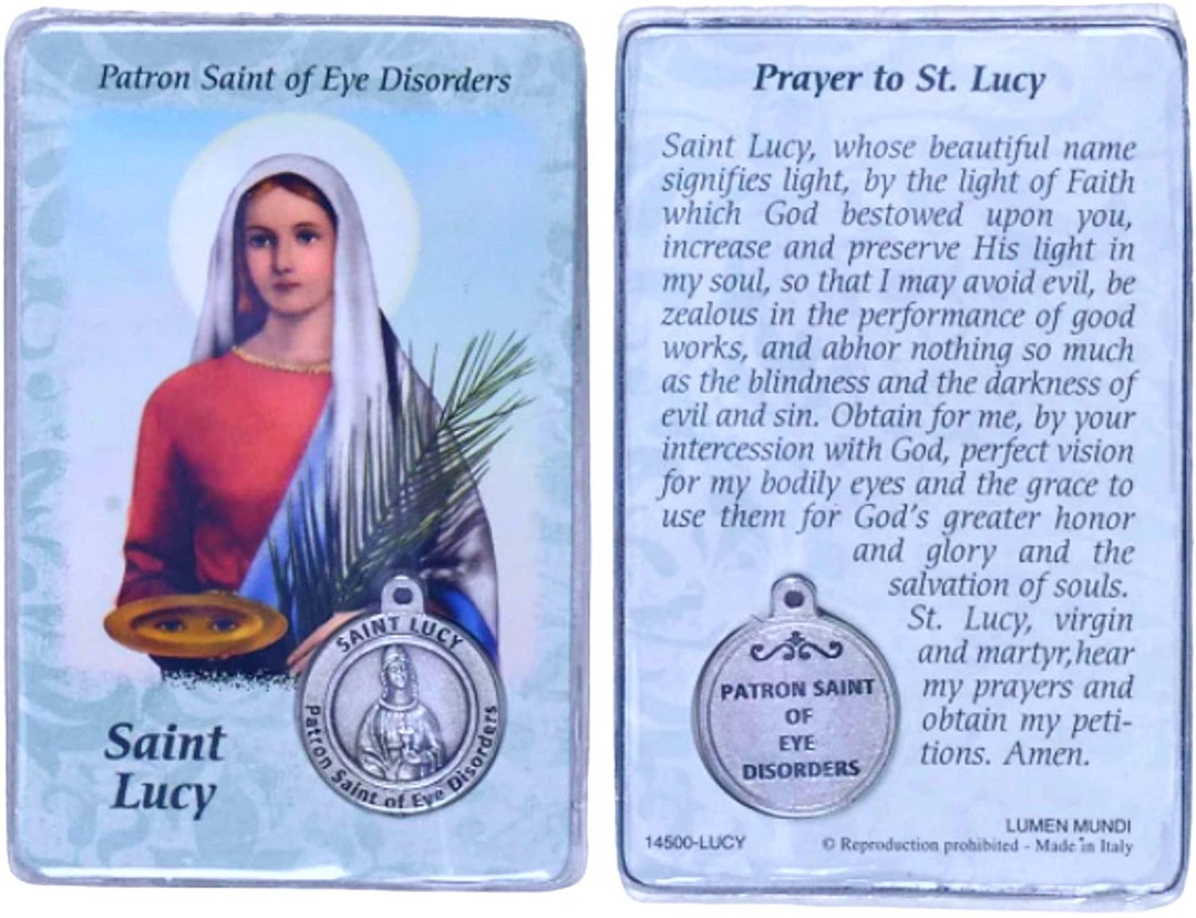 St Lucy Prayer Card With Medal Patron Saint of Eye Disorders Laminated Catholic Holy Card - Etsy