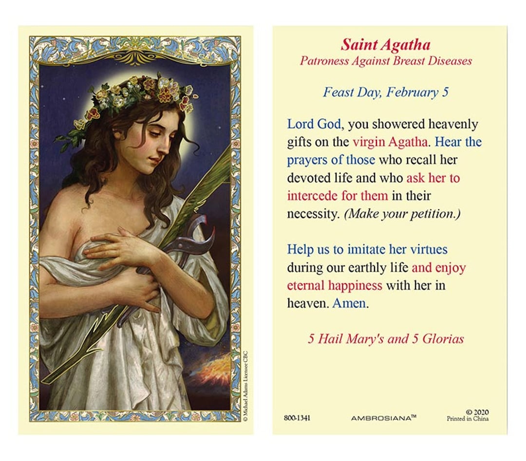 St Agatha Patron of Breast Cancer Disease Catholic Holy Prayer Card Laminated - Etsy