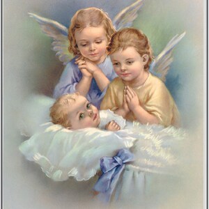 Guardian Angels Watching Over Baby 8 X 10 Ready to Frame Print Nursery ...