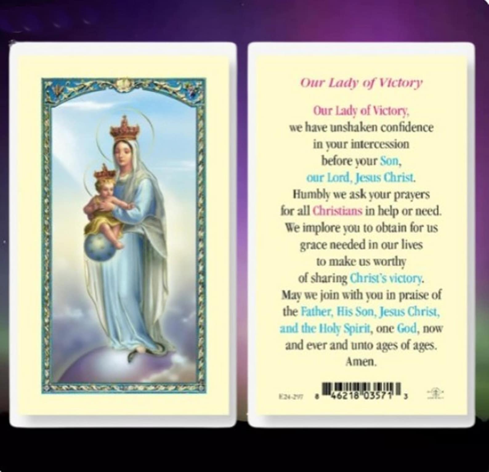 Our Lady of Victory Holy Prayer Card Laminated - Blessed Virgin Mary ...