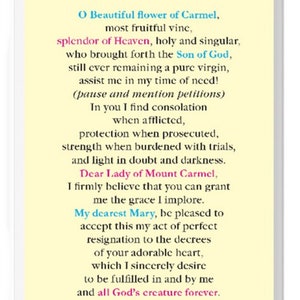 Our Lady of Mount Carmel Holy Card Laminated Catholic Prayer Card Blessed Virgin Mary - Etsy