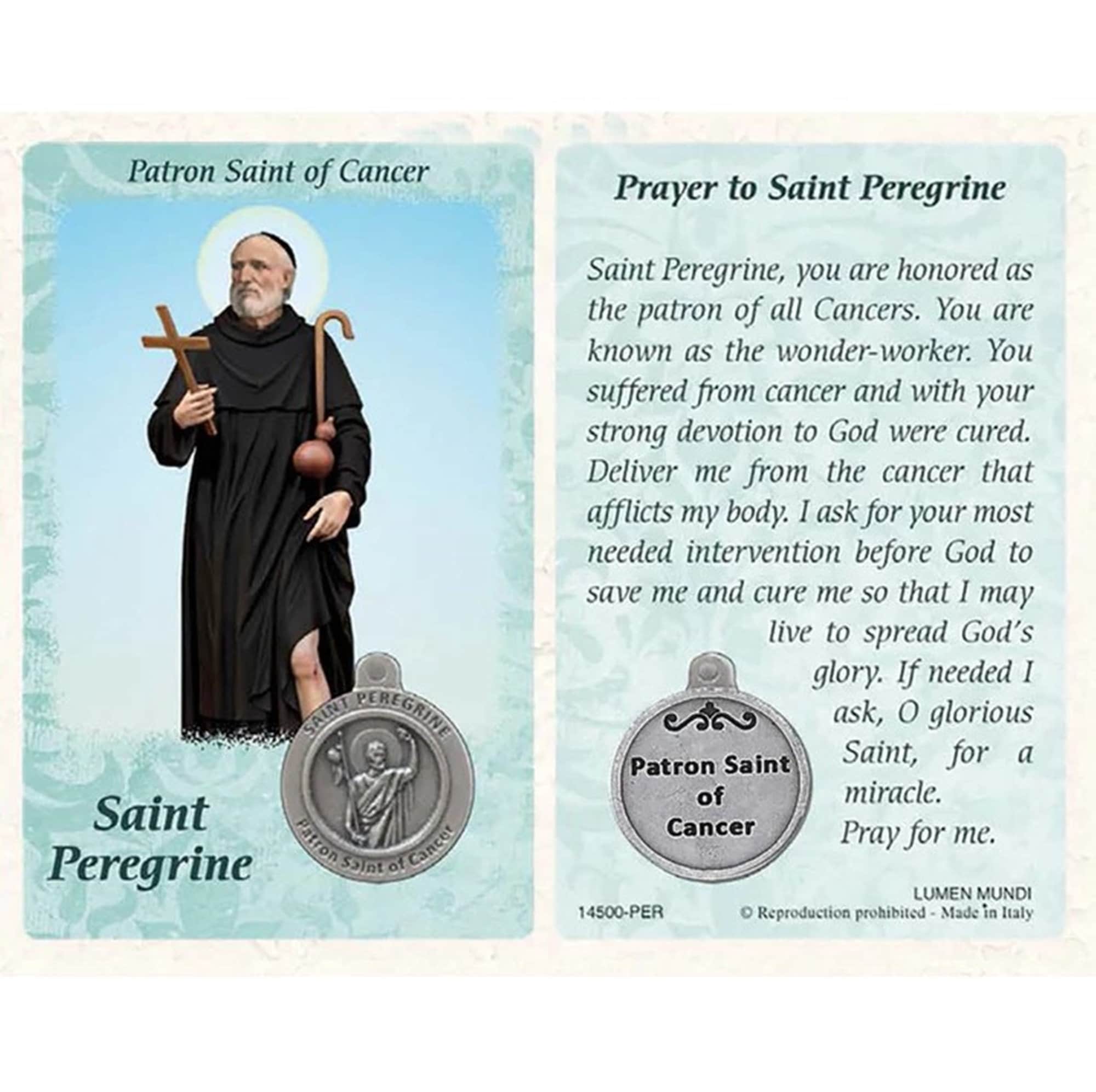 St Peregrine Prayer Card With Medal Patron Saint of Cancer Laminated ...