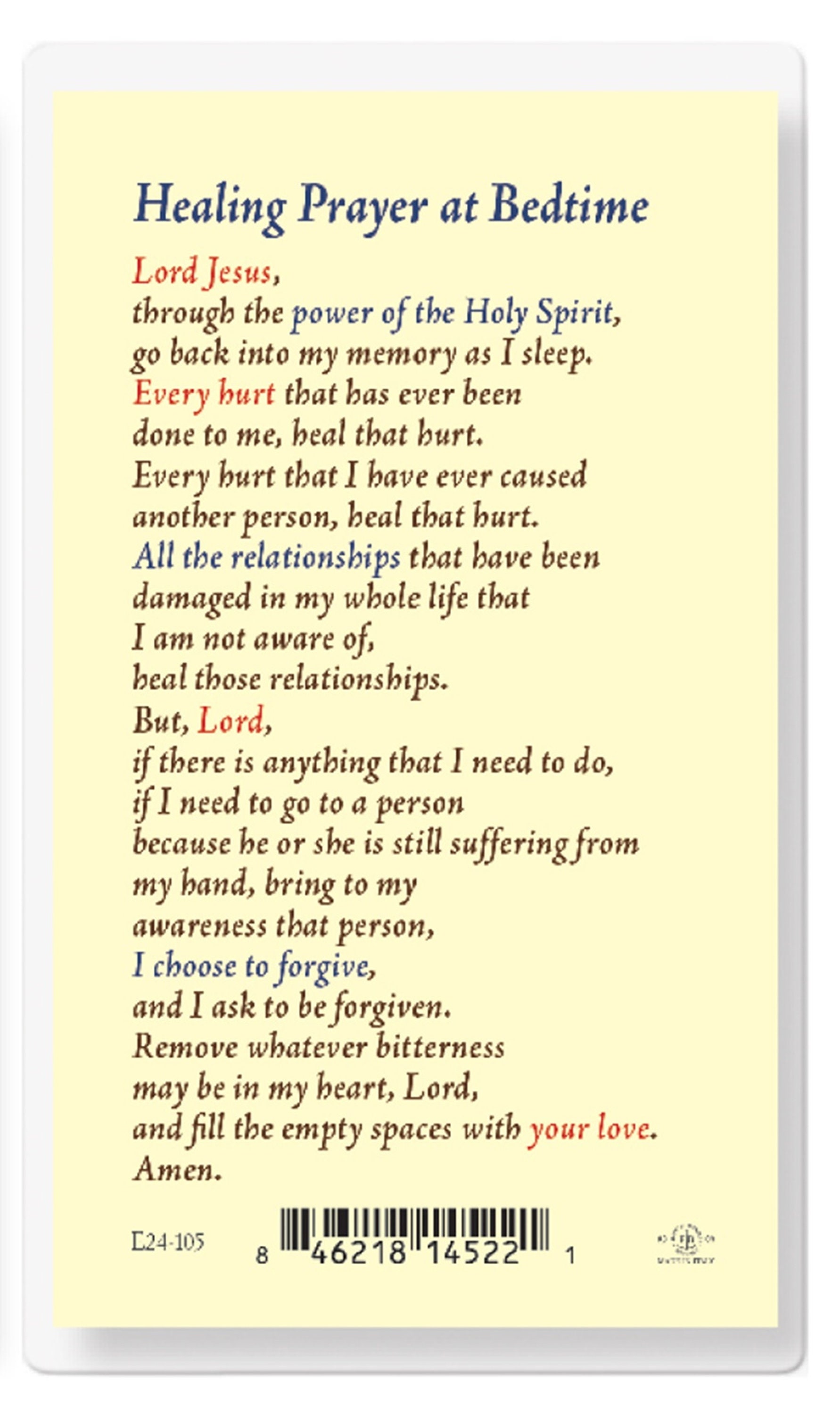 Healing Prayer at Bedtime Holy Prayer Card Laminated - Etsy