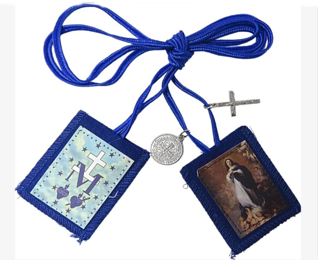 Blue Scapular of the Immaculate Conception W/ St Benedict Medal ...