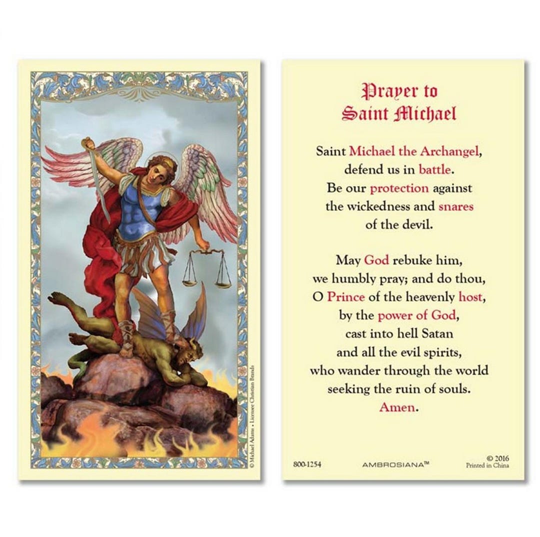St Michael Holy Prayer Card Laminated Archangel Michael Catholic Faith ...