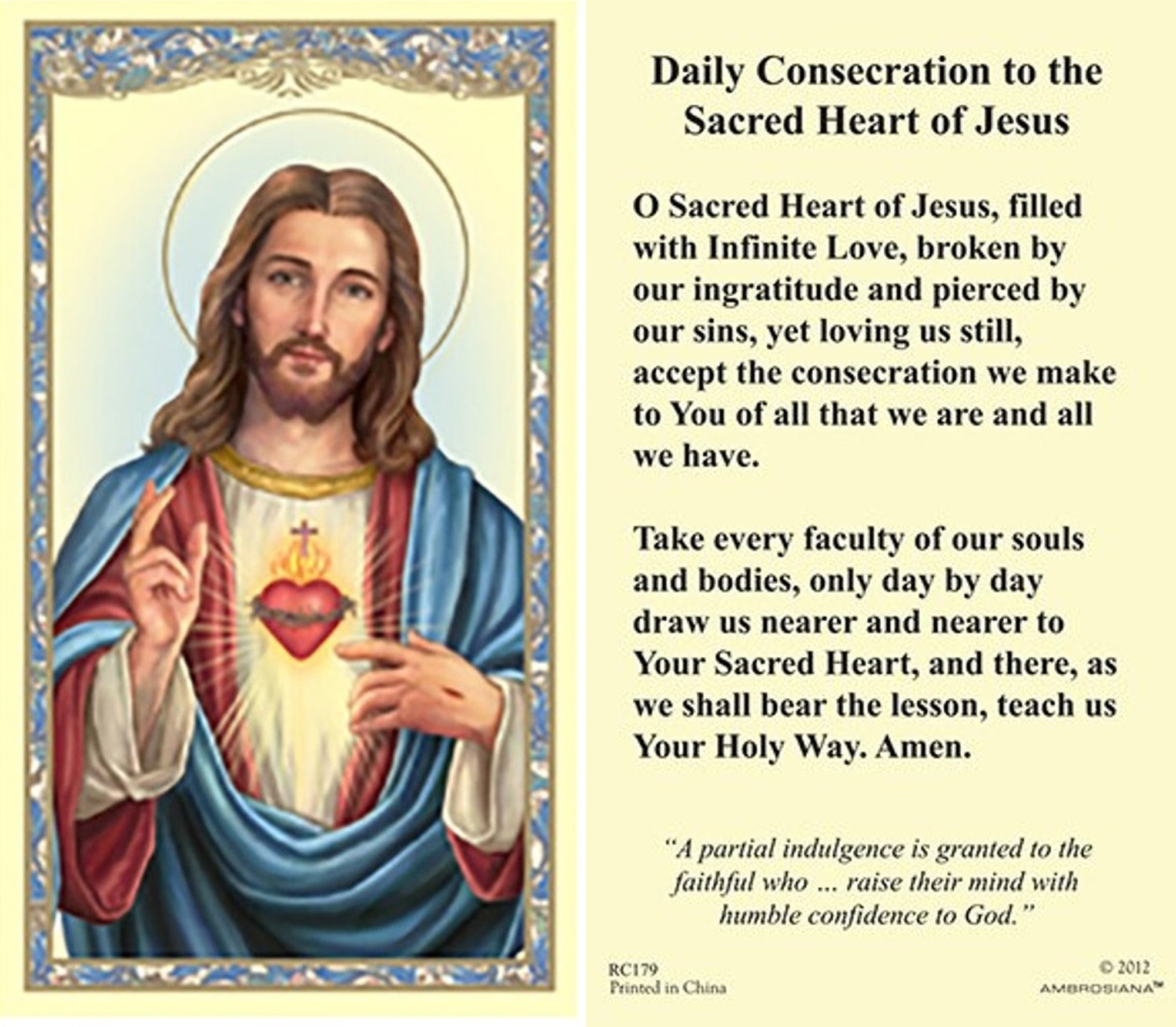 Sacred Heart Holy Card Daily Consecration to the Sacred Heart Prayer ...