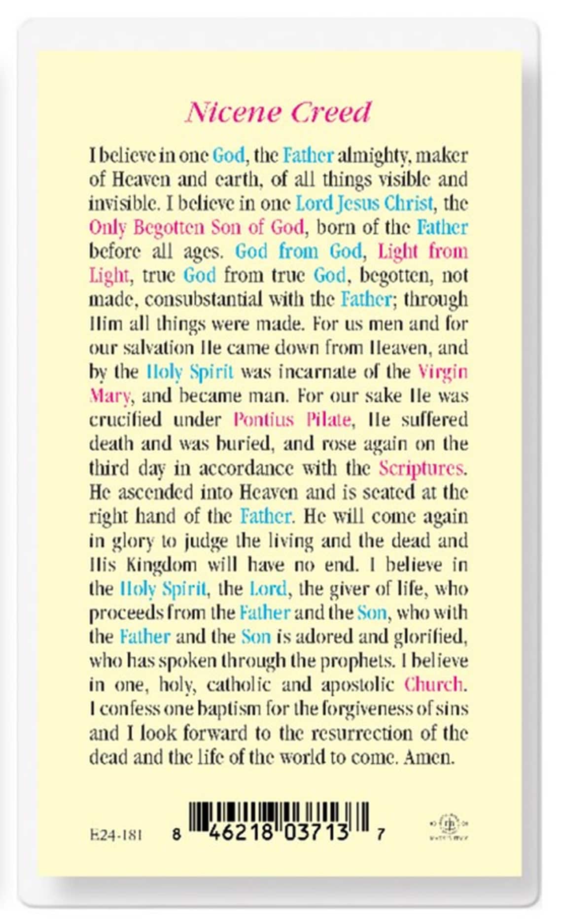 Nicene Creed Holy Card Laminated Catholic Prayer Card Creed of ...