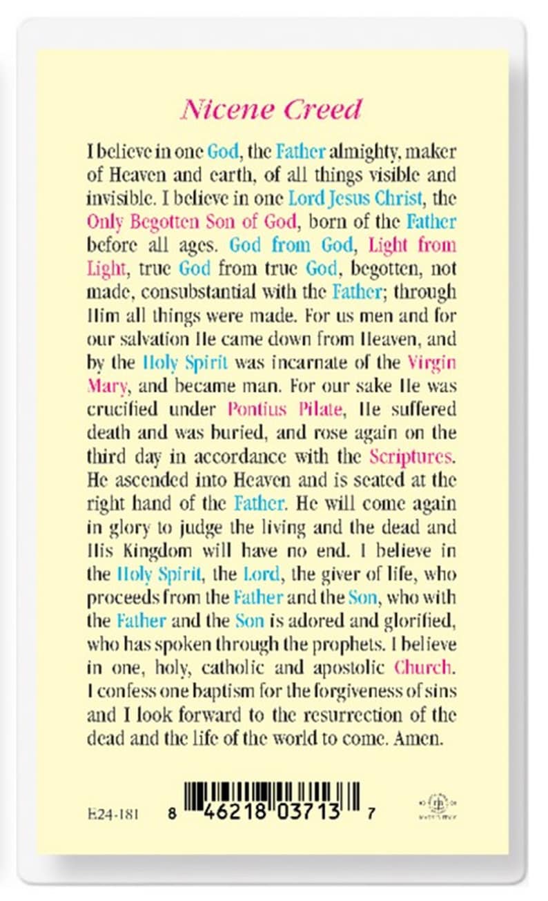 Nicene Creed Holy Card Laminated Catholic Prayer Card Creed of ...