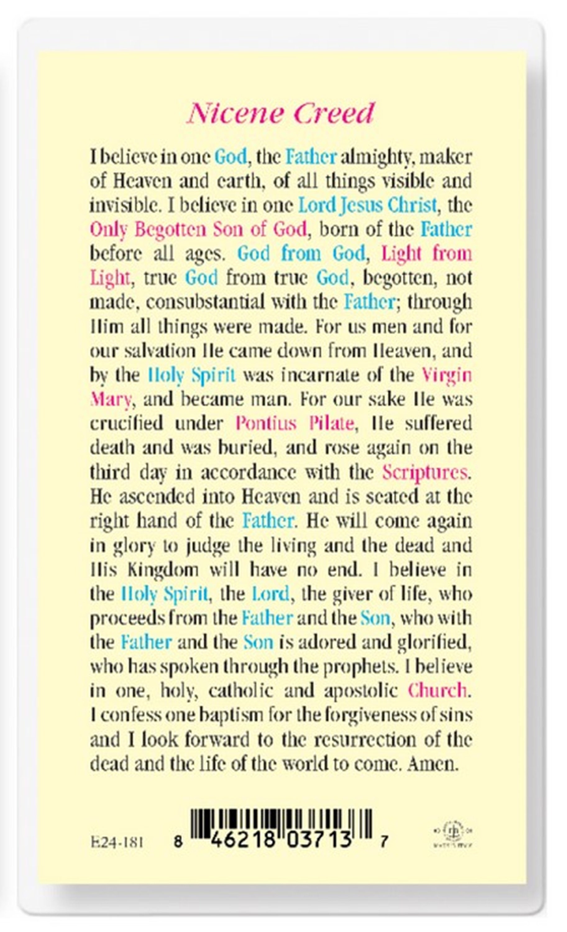 Nicene Creed Holy Card Laminated Catholic Prayer Card Creed of ...