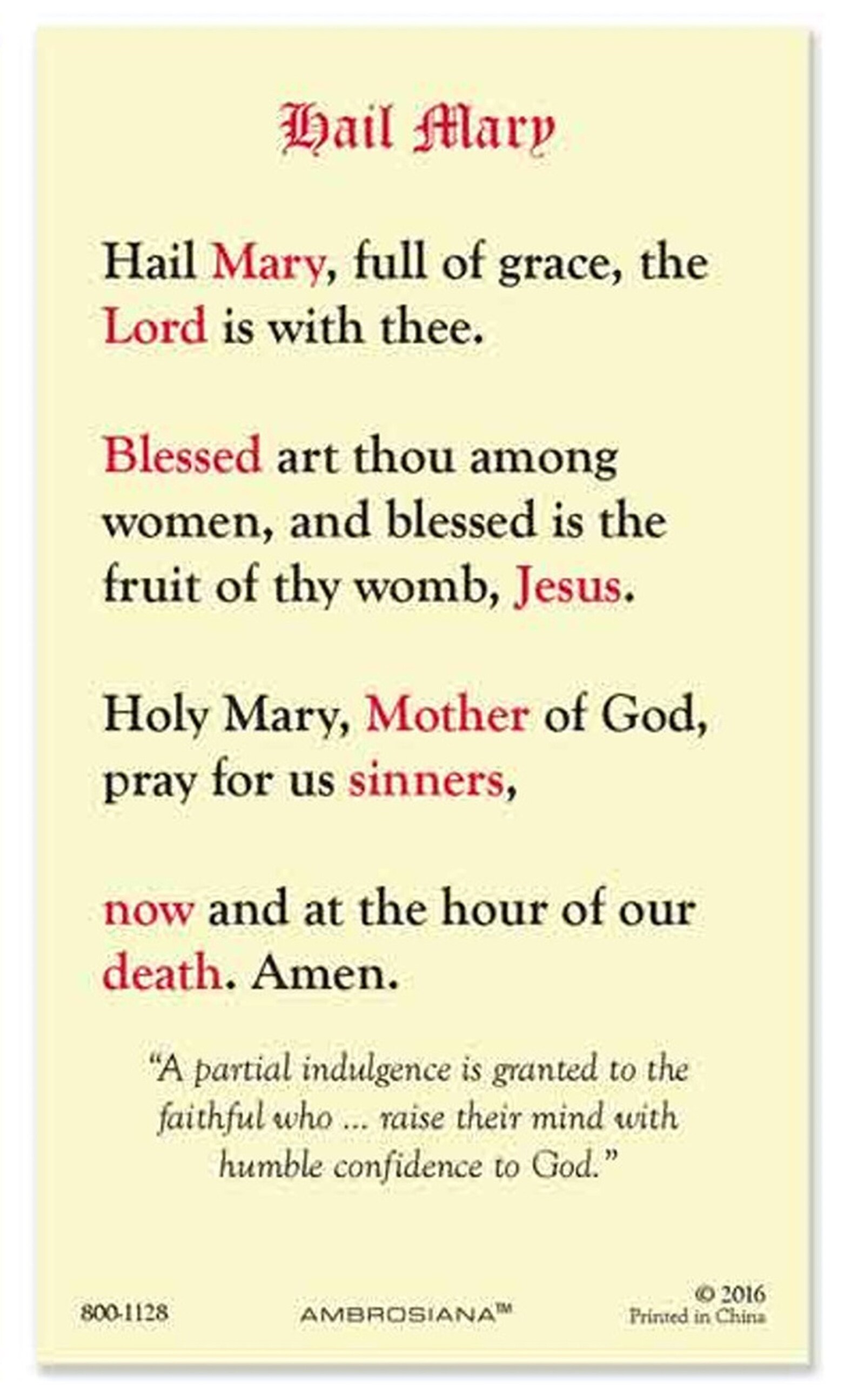 Hail Mary Prayer Our Lady of Grace Holy Card Laminated - Etsy
