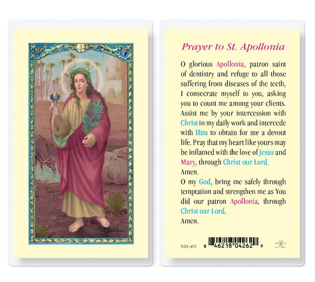 St Apollonia Holy Prayer Card Laminated Patron Saint of Dentistry Teeth ...