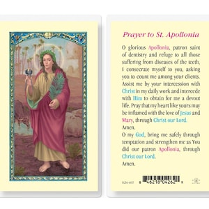 St Apollonia Holy Prayer Card Laminated Patron Saint of Dentistry Teeth ...