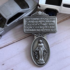 Pewter Miraculous Medal I Am Roman Catholic Call A Priest Auto Visor ...