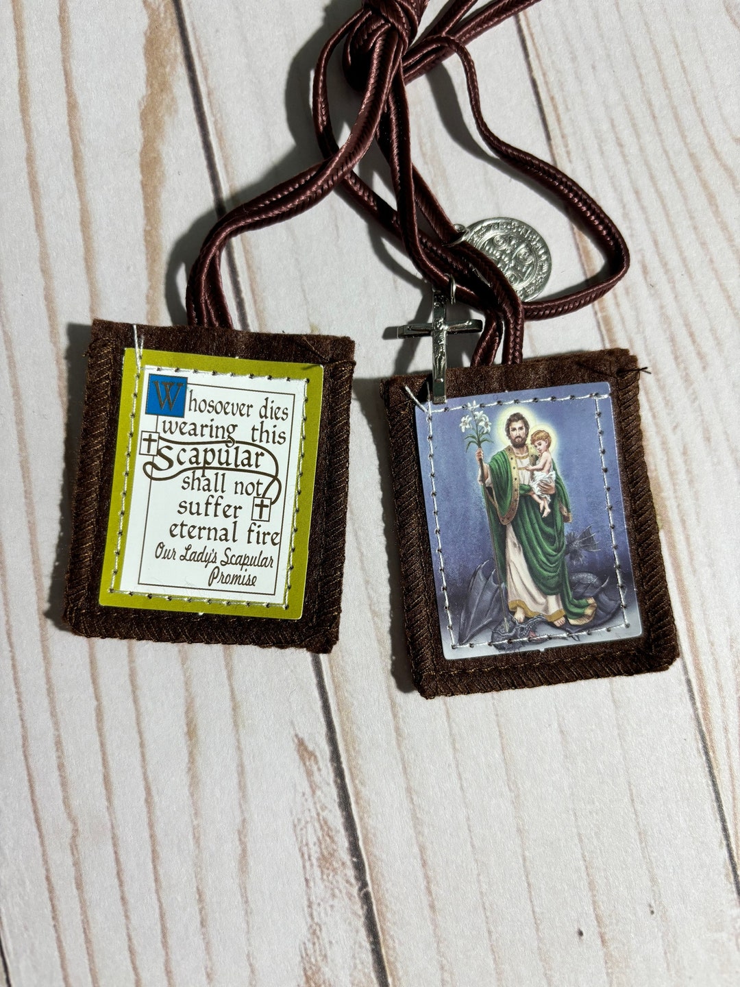 St Joseph of Terror Scapular W/ St Benedict Medal & Crucifix Our Lady's ...