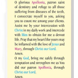St Apollonia Holy Prayer Card Laminated Patron Saint of Dentistry Teeth ...