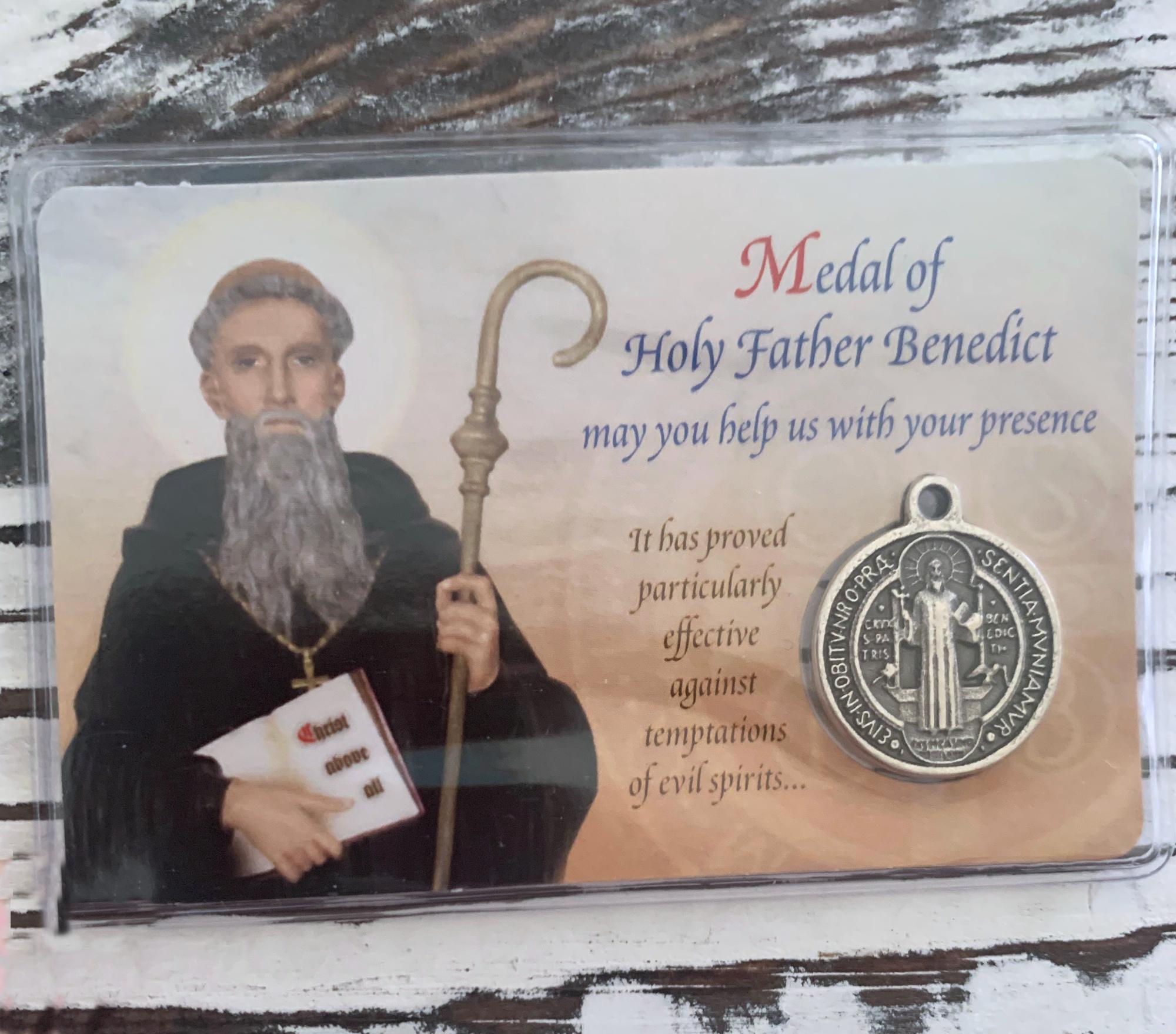 St Benedict Laminated Prayer Card With Medal Catholic Holy Card Father ...