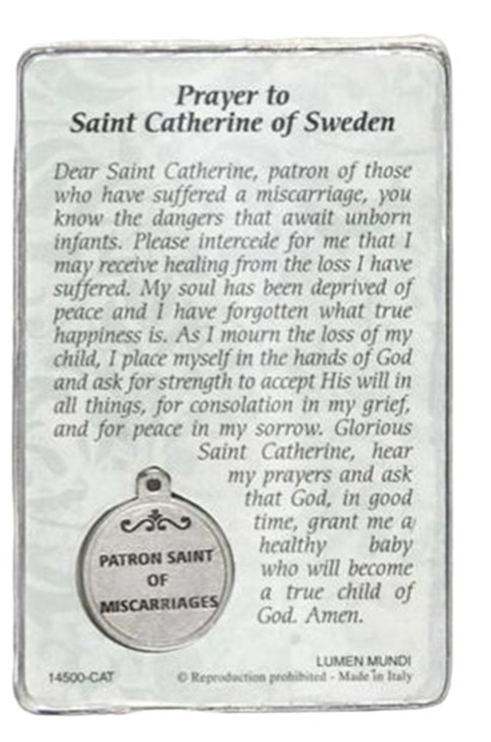 St Catherine of Sweden Prayer Card With Medal Patron Saint of ...