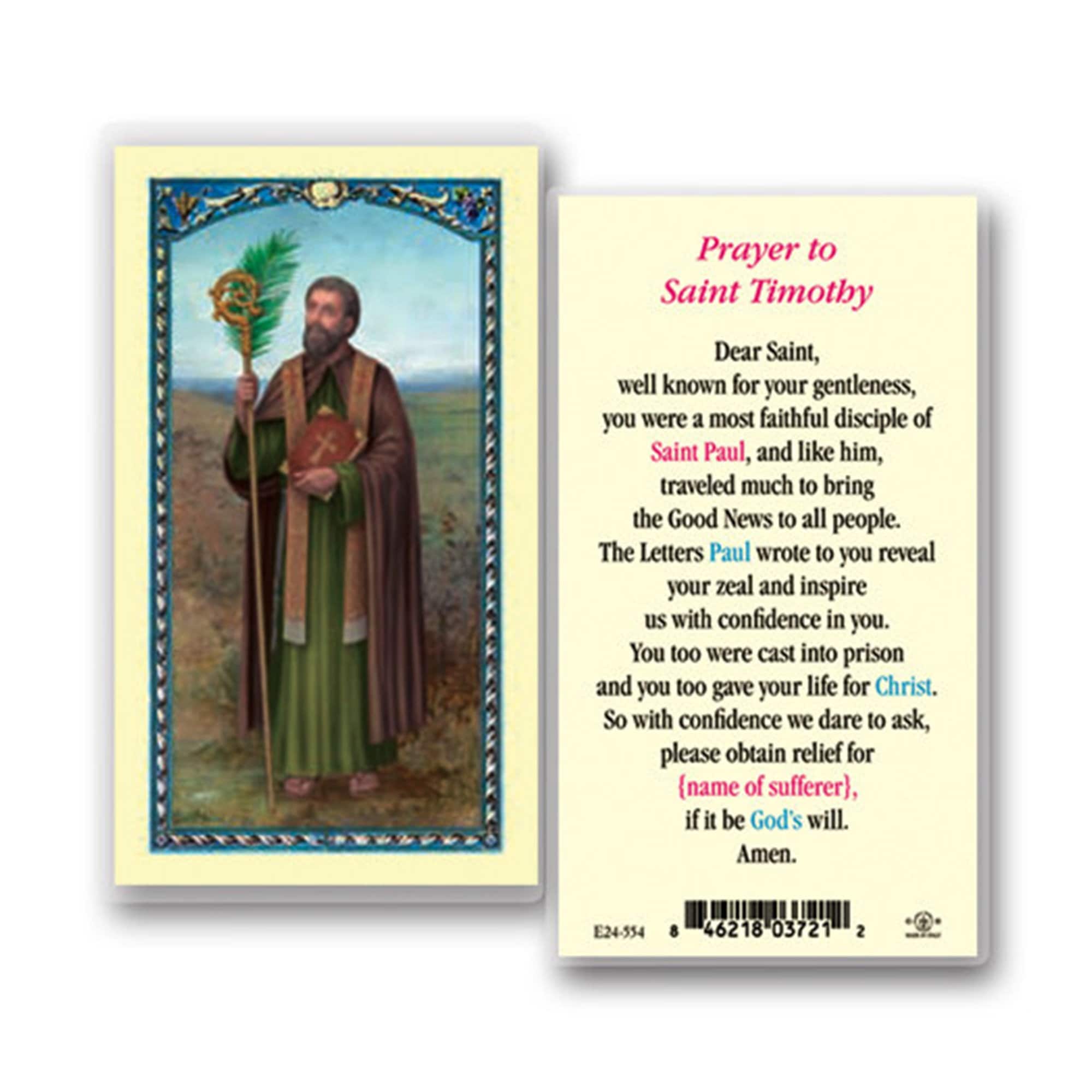 St Timothy Patron of Stomach Ailments Laminated Prayer Card Catholic ...