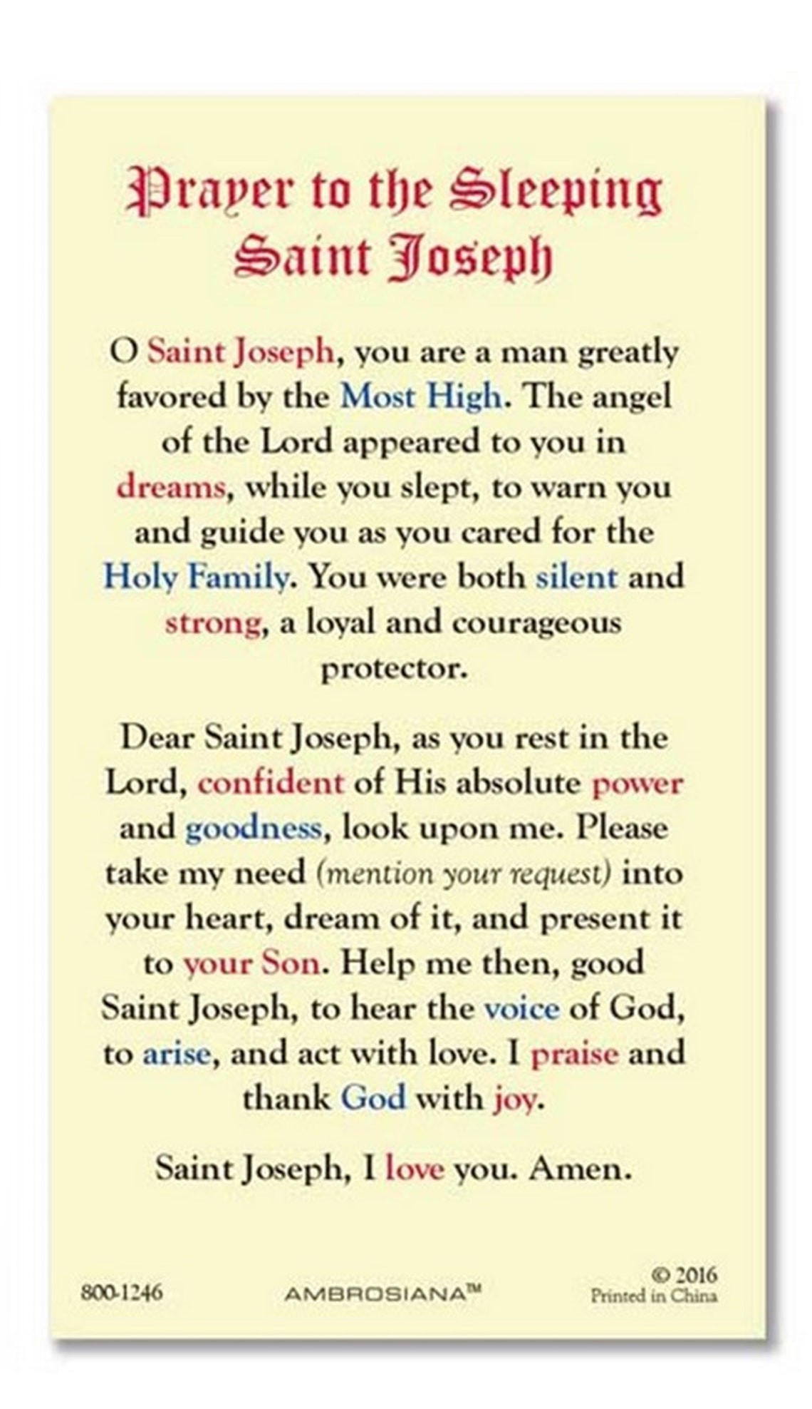 Sleeping St Joseph Holy Card Laminated Catholic Faith Prayer Card - Etsy