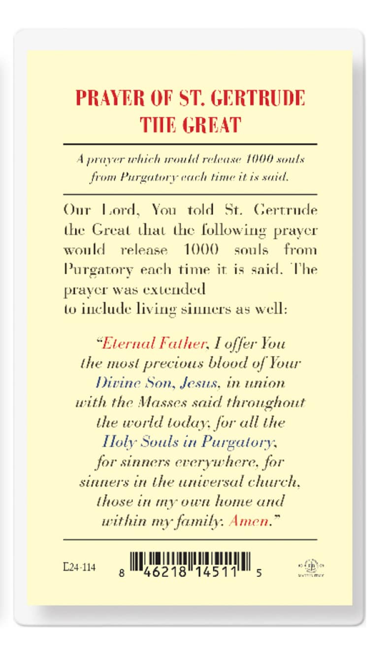 Prayer of St. Gertrude the Great for the Souls in Purgatory Laminated ...