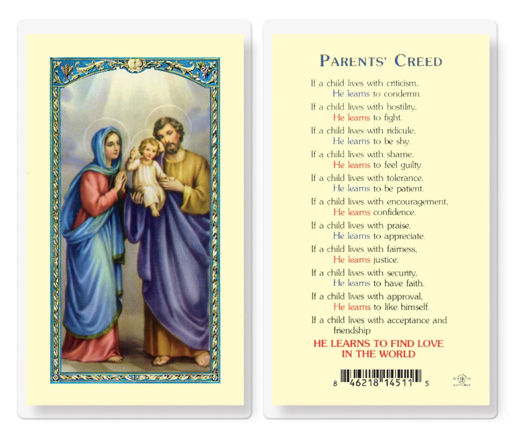 Parents Creed Holy Card Religious Prayer Card Laminated With Italian ...