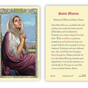 St Monica Patron of Wives & Abuse Victims Catholic Holy Prayer Card ...