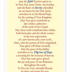 Prayer for Jubilee Year 2025 Holy Prayer Card Laminated Catholic Gift ...