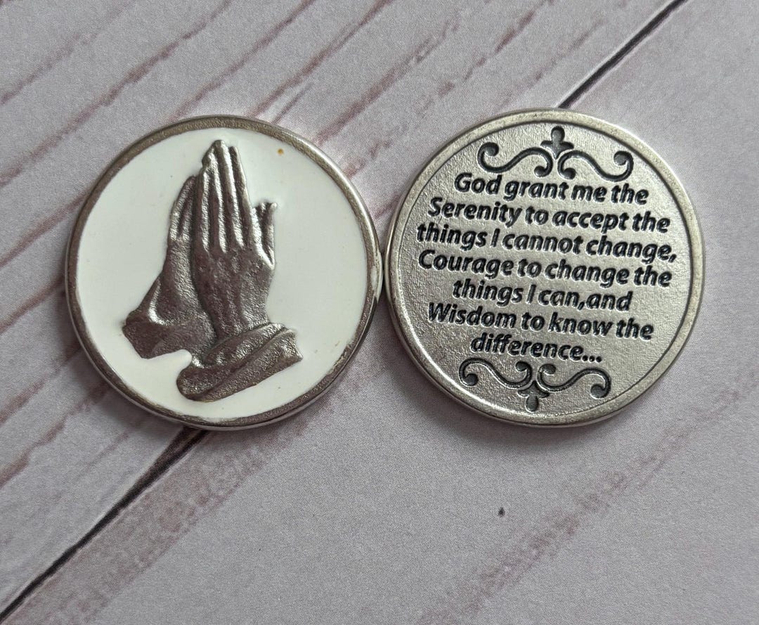 Serenity Prayer Pocket Token With White Enamel Background Catholic Gift ...