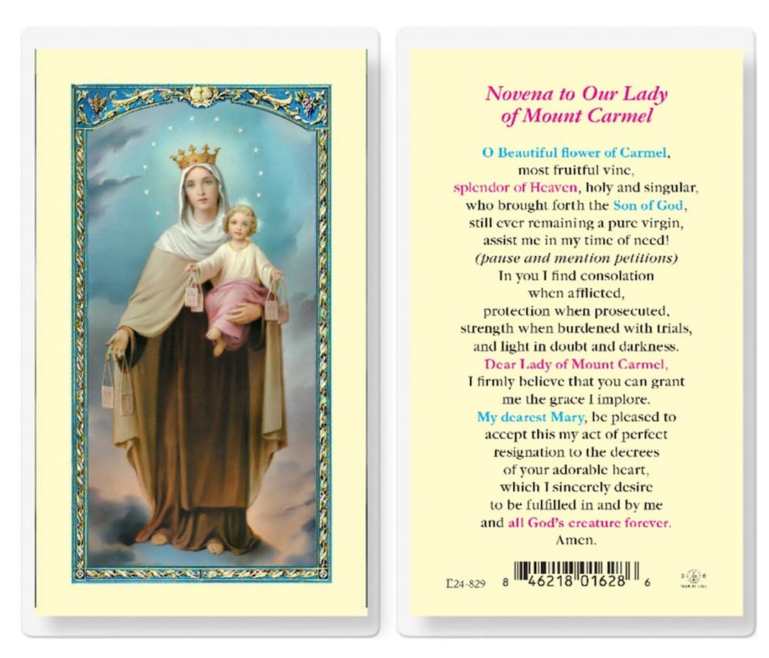 Our Lady of Mount Carmel Holy Card Laminated Catholic Prayer Card Blessed Virgin Mary - Etsy