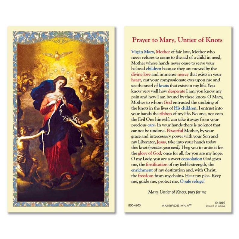 Mary Untier of Knots Holy Prayer Card Laminated Virgin Mary Mother Mary Catholic Faith - Etsy