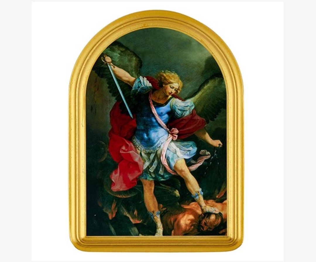 St Michael Defeating Satan Full Color Icon Wood Wall Plaque Catholic ...