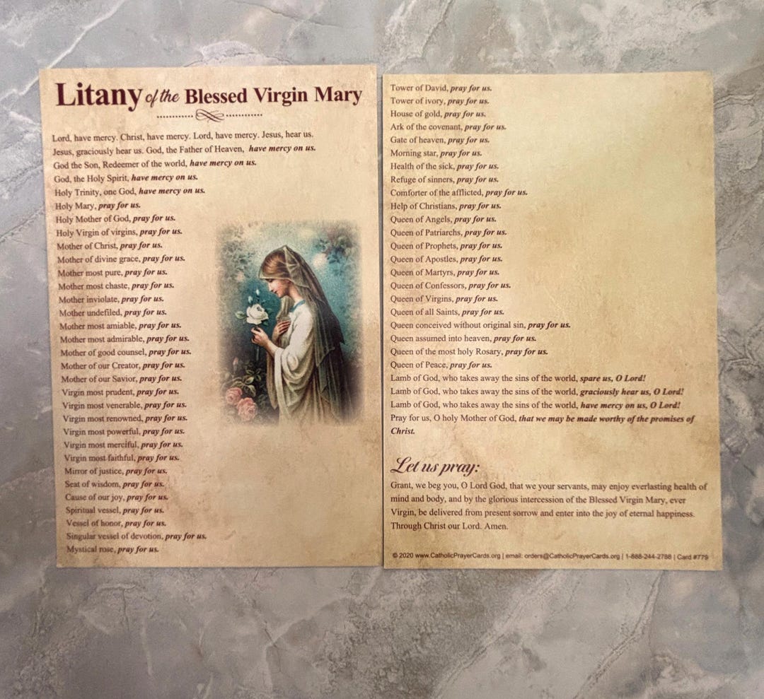 The Litany Of The Blessed Virgin Mary Prayer Card 4x6 Inch Double Sided