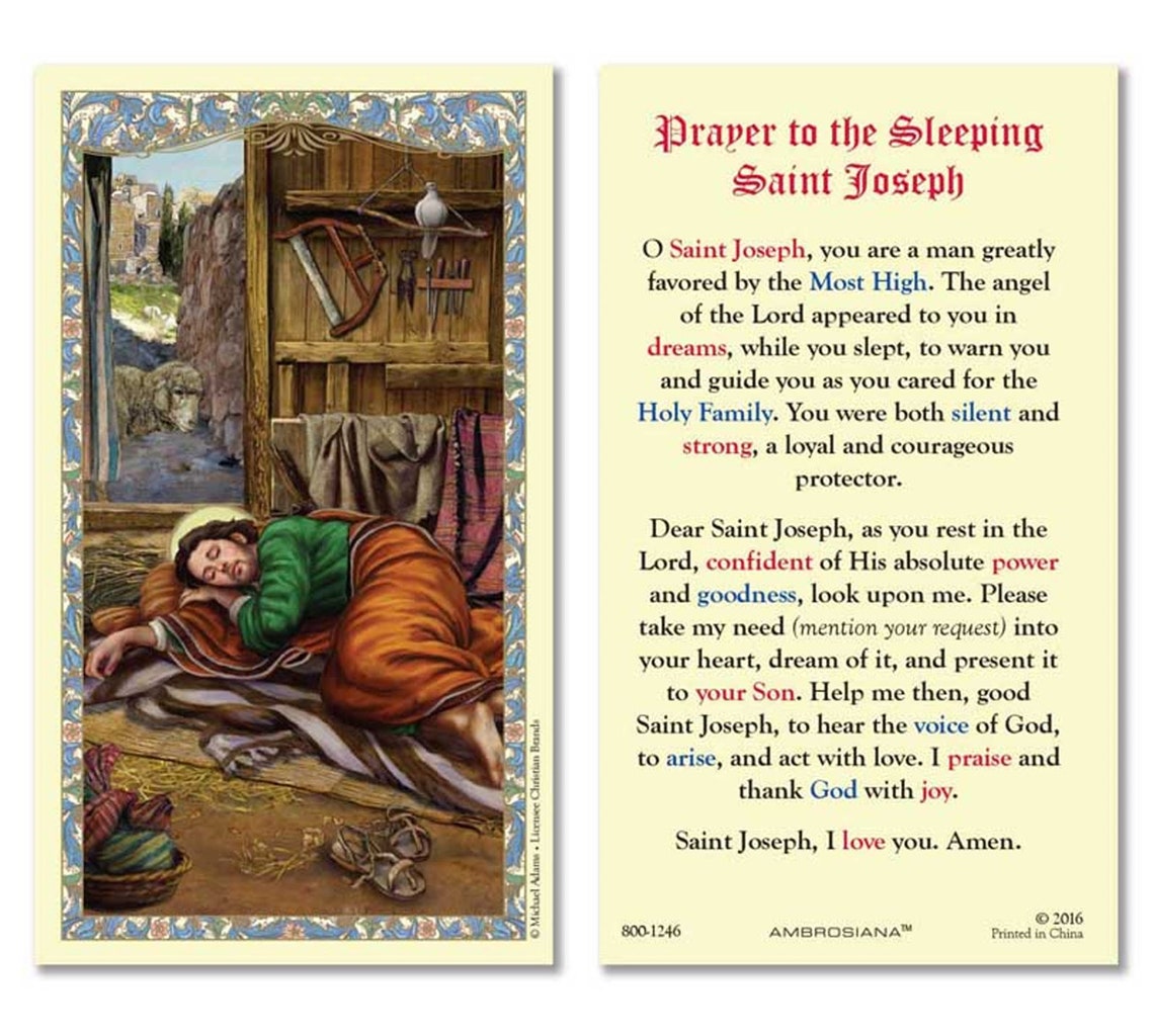 Sleeping St Joseph Holy Card Laminated Catholic Faith Prayer Card - Etsy