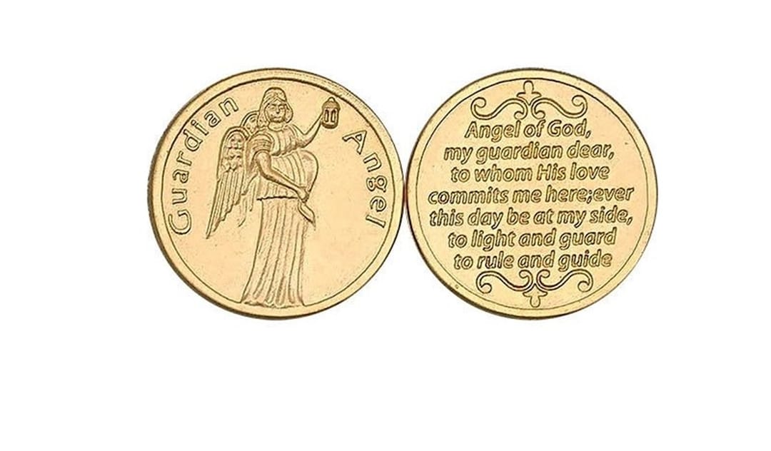Guardian Angel Religious Prayer Token Italian Pocket Coin Gold Tone ...