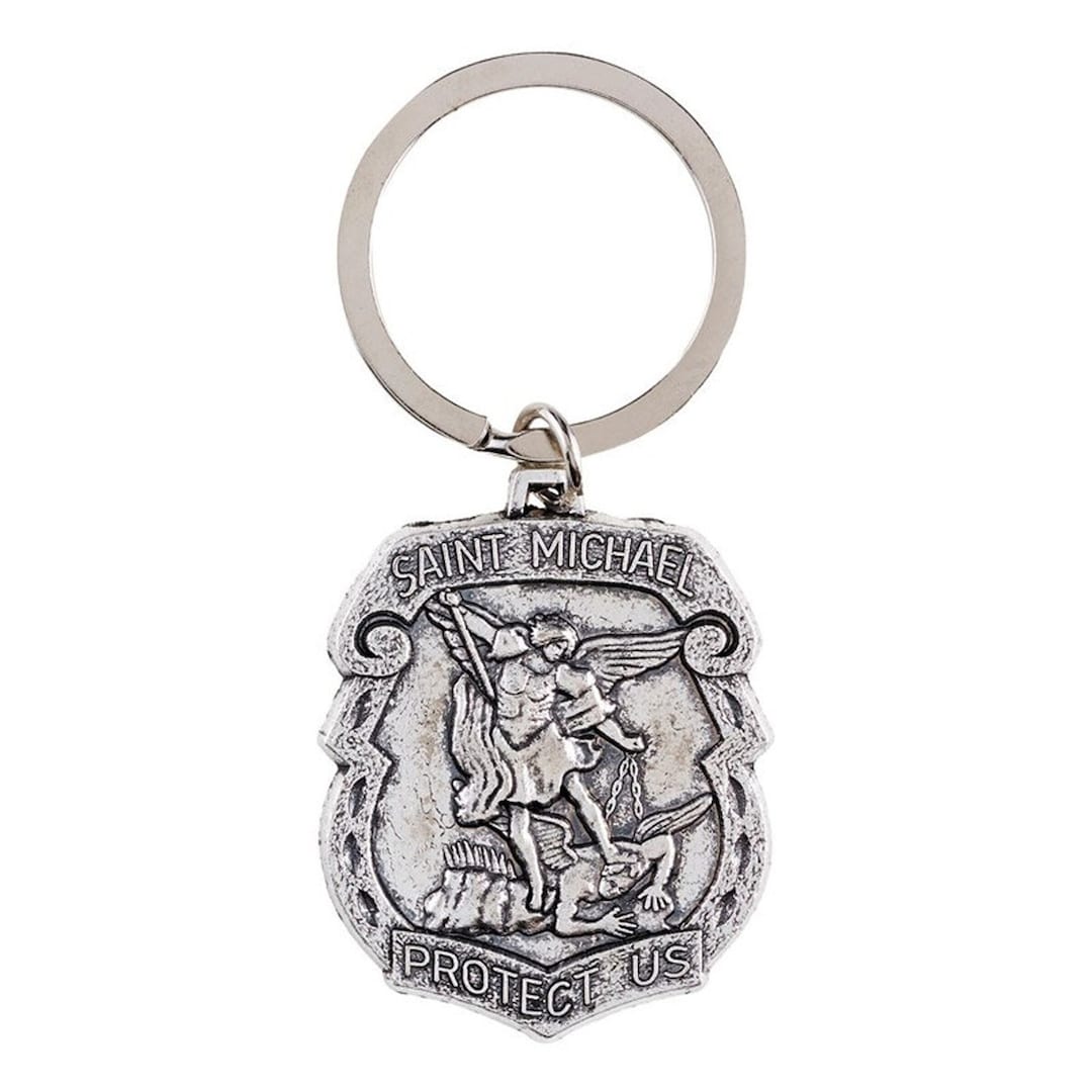 Archangel St. Michael Badge Key Chain Protect Us Protection Shield Key ...
