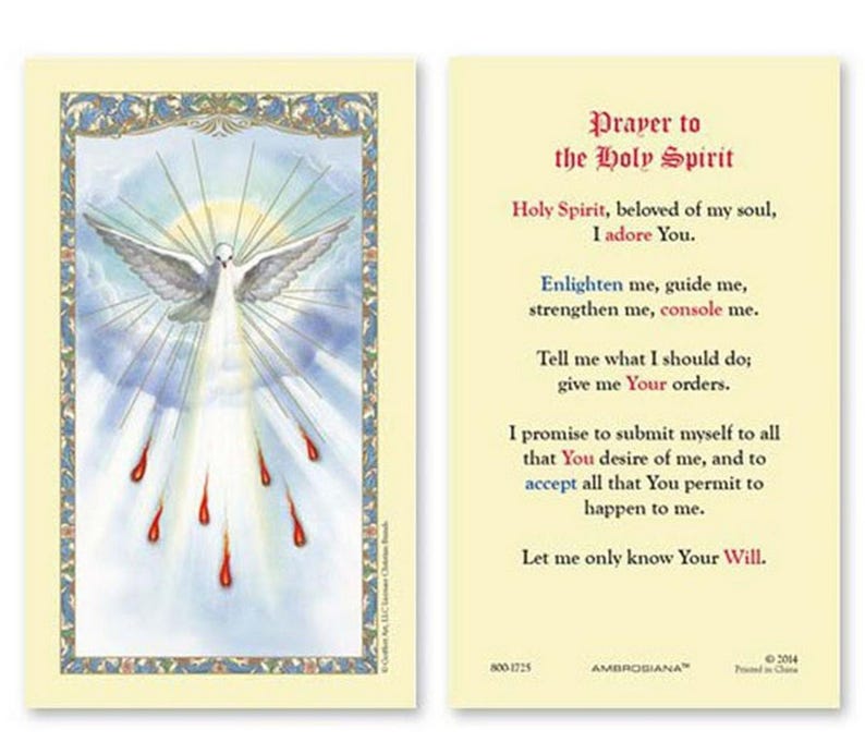 The Holy Spirit Prayer Card Laminated Christian Catholic Holy Card ...