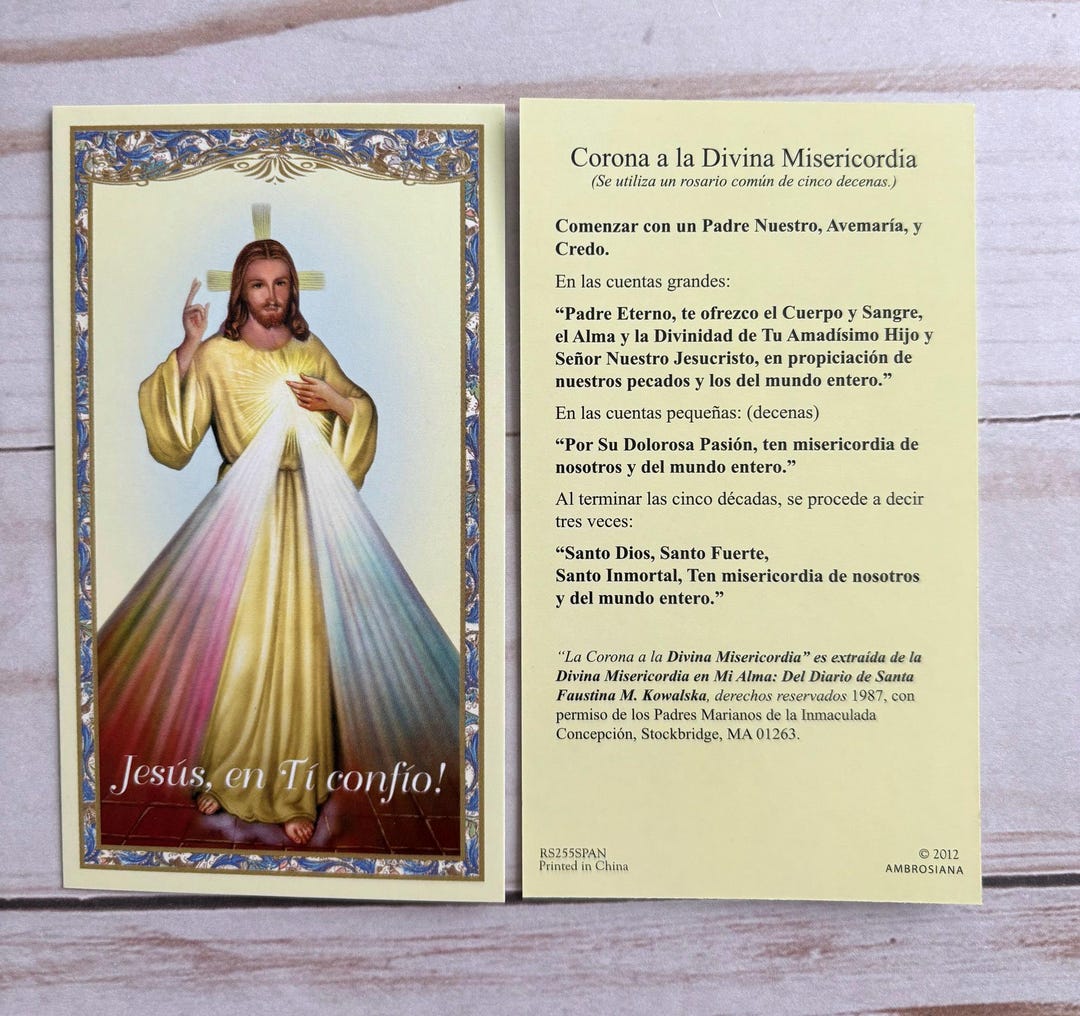Spanish Divine Mercy Holy Card With Divine Mercy Chaplet Prayer Card ...