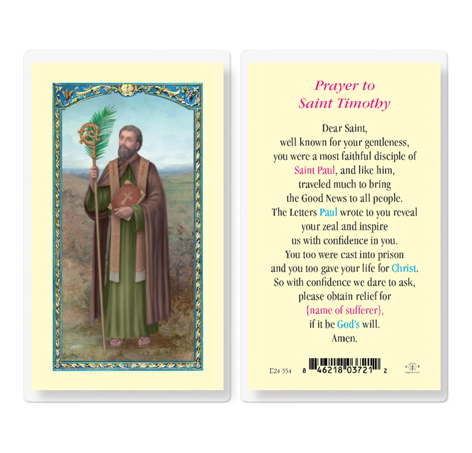 St Timothy Patron of Stomach Ailments Laminated Prayer Card Catholic Gift, Religious Gifts ...