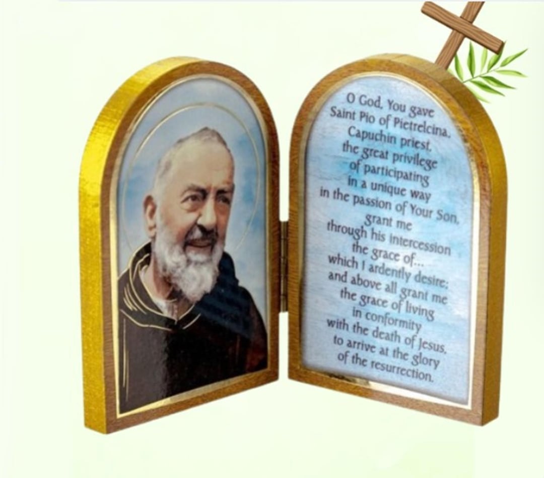 St Pio of Pietrelcina Diptych Italian Wood Standing Plaque Icon ...