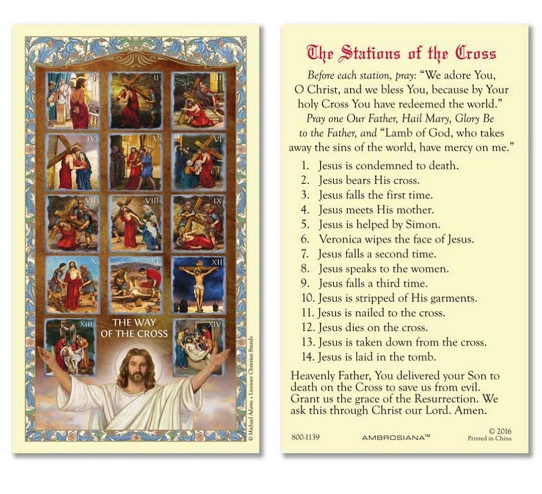 Stations of the Cross Prayer Card Laminated Christian Catholic Holy ...
