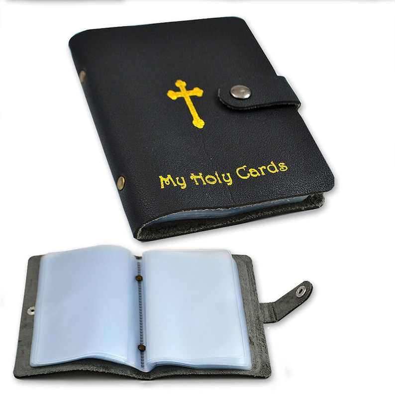 Black Leatherette Prayer Card Holder "my Holy Cards" Collection Album ...