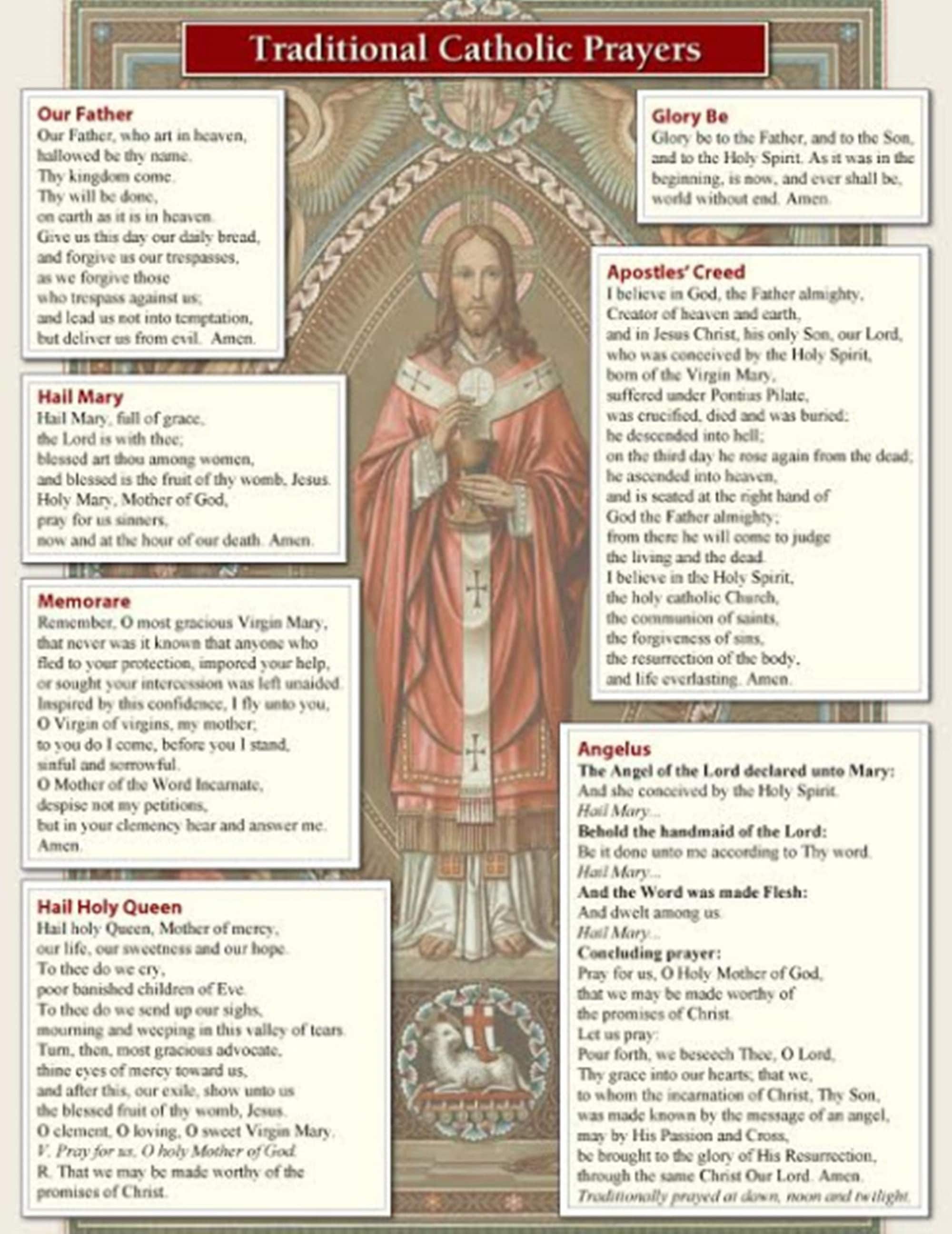 Traditional Catholic Prayers Large Prayer Card Our Father Memorare ...