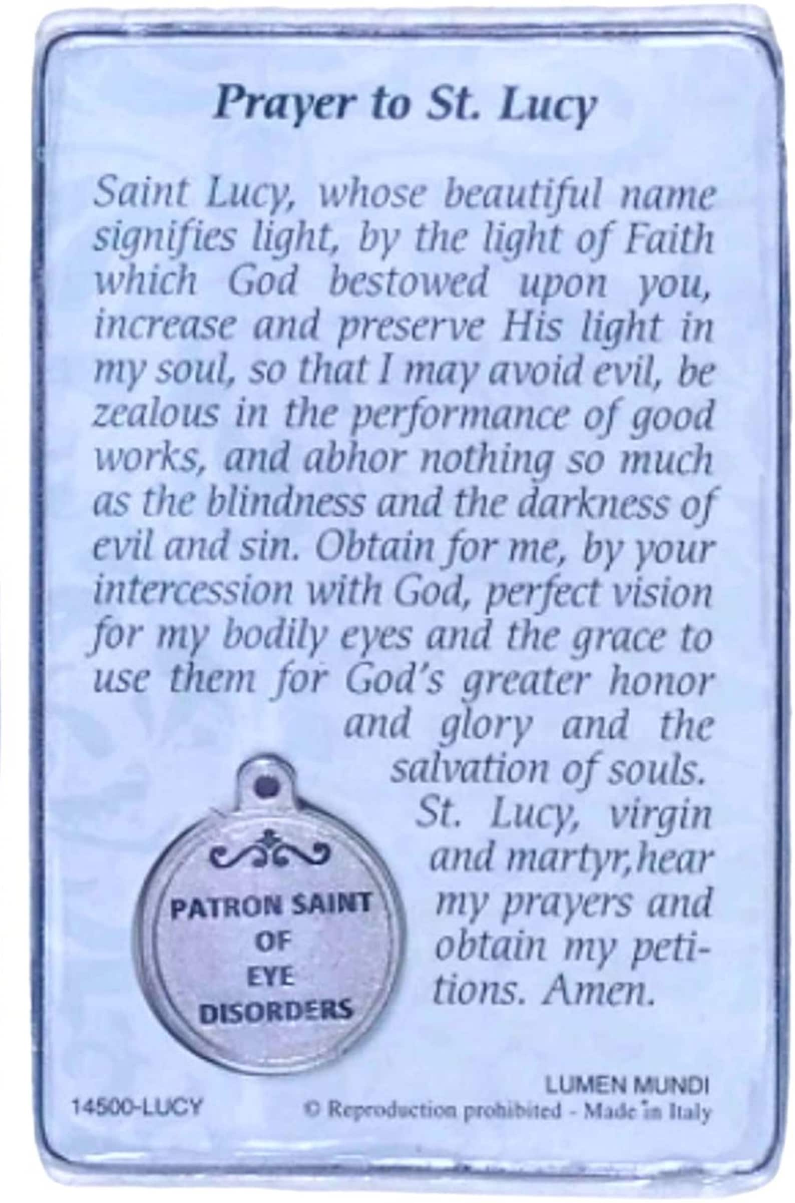 St Lucy Prayer Card With Medal Patron Saint of Eye Disorders - Etsy