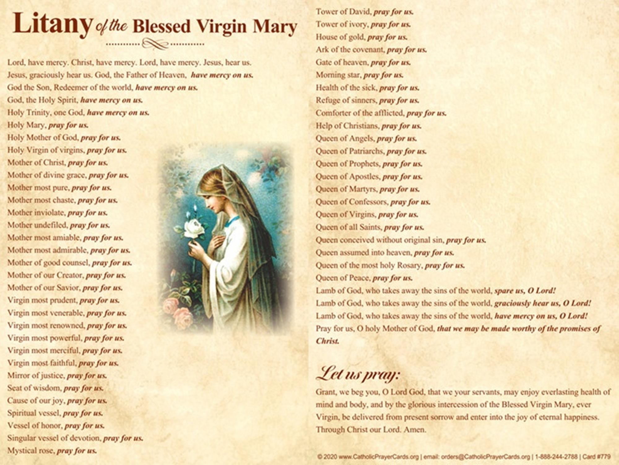 The Litany Of The Blessed Virgin Mary Prayer Card 4x6 Inch Double Sided