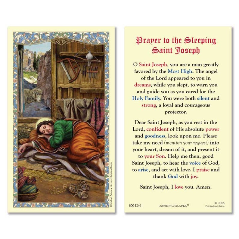 Sleeping St Joseph Holy Card Laminated Catholic Faith Prayer Card - Etsy